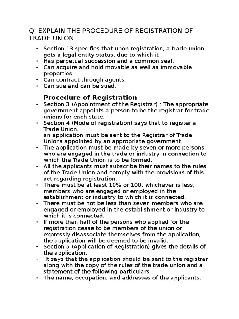 Trade Union Registration Procedure in India | PDF | Legal Personality ...