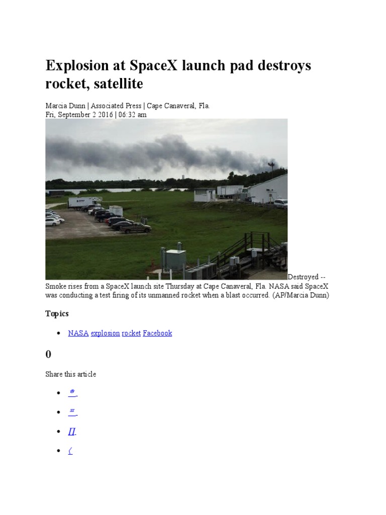Explosion at SpaceX Launch Pad Destroys Rocket | PDF | Space X ...