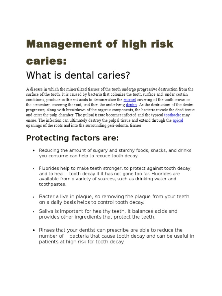 Management of High Risk Caries A | PDF | Human Tooth | Dentistry