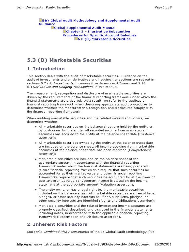 D. Marketable Securities PSP | PDF | Securities (Finance) | Financial ...