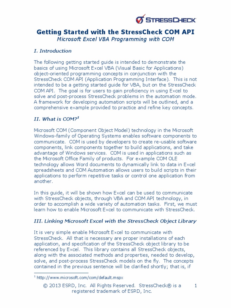 StressCheck COM Training GSG | PDF | Component Object Model | Visual Basic For Applications