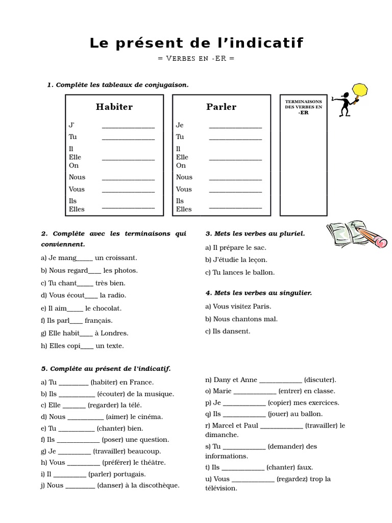 Verbes en Er Au Prsent de Lindicatif | PDF