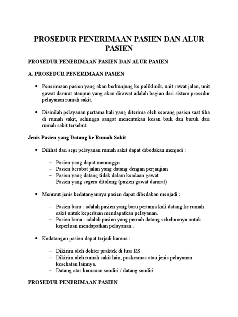 Prosedur Penerimaan Pasien Dan Alur Pasien | PDF