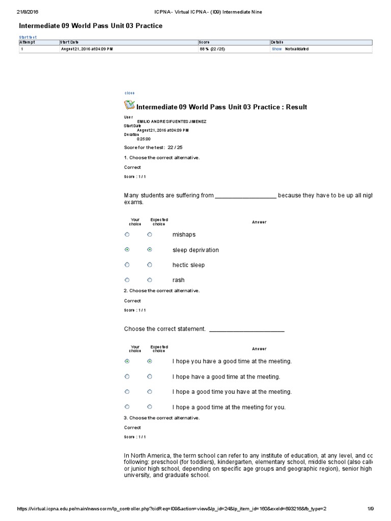 ICPNA - Virtual ICPNA - (I09) Intermediate Nine-U3 | PDF | Middle ...