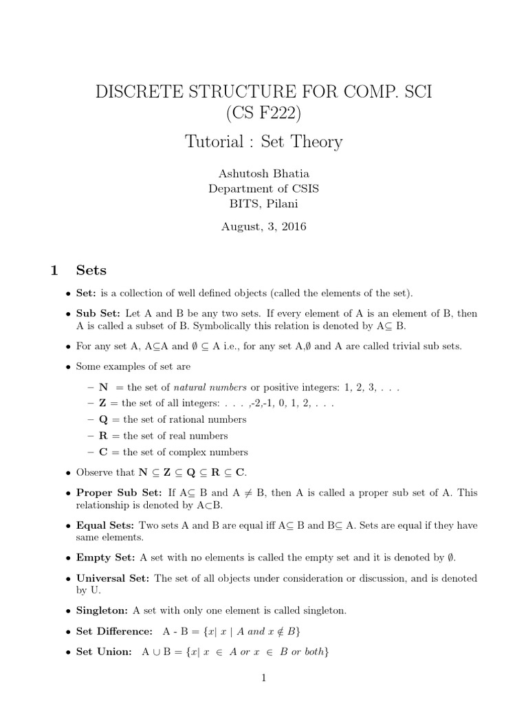Tutorial-Set Theory | PDF | Set (Mathematics) | Mathematical Analysis