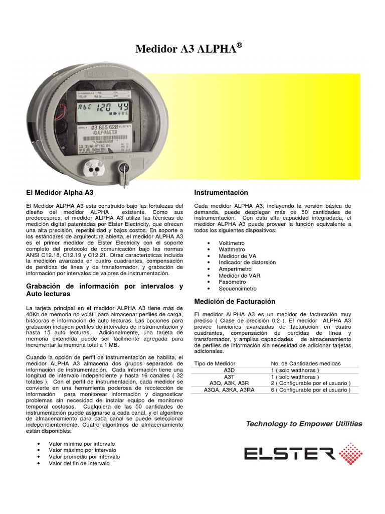 Medidor A3 Alpha | PDF | Memoria del ordenador | Ingenieria Eléctrica