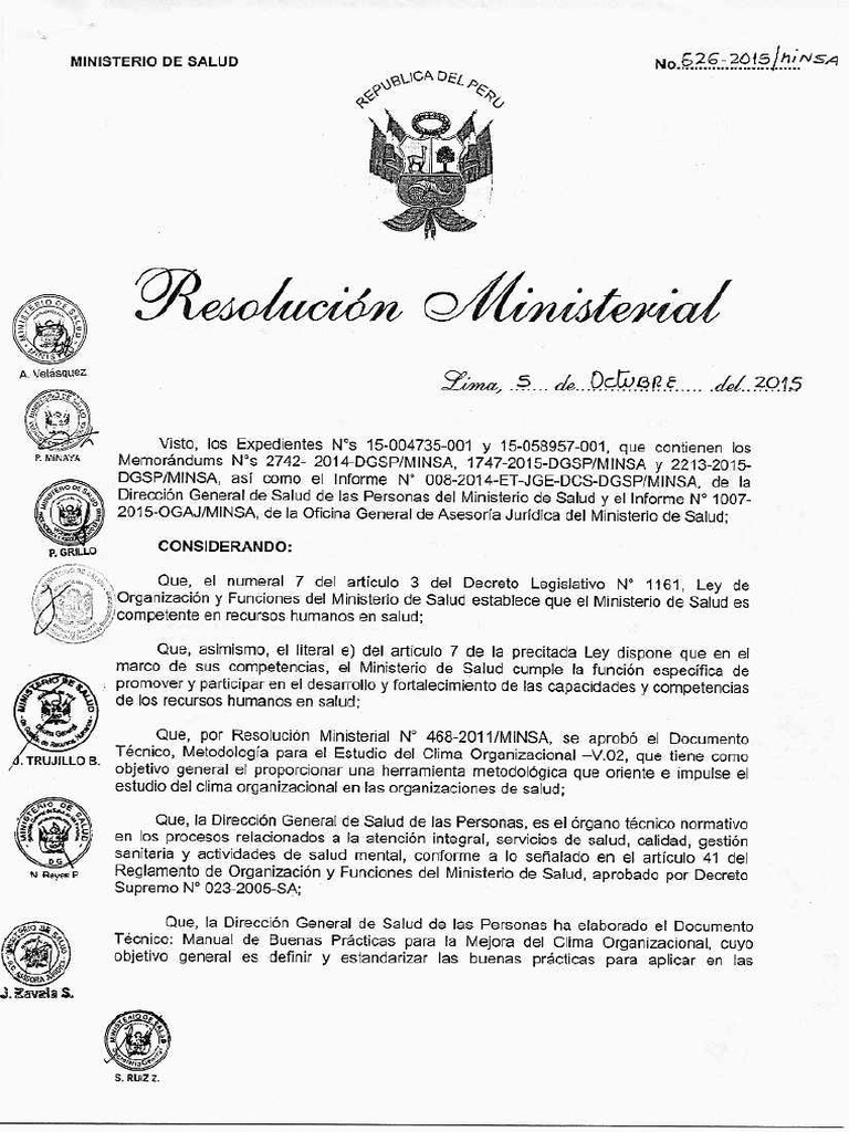 (2015) RM 626-2015-MINSA - Clima Organizacional (MINSA Perú) | PDF | Gestión de la calidad ...