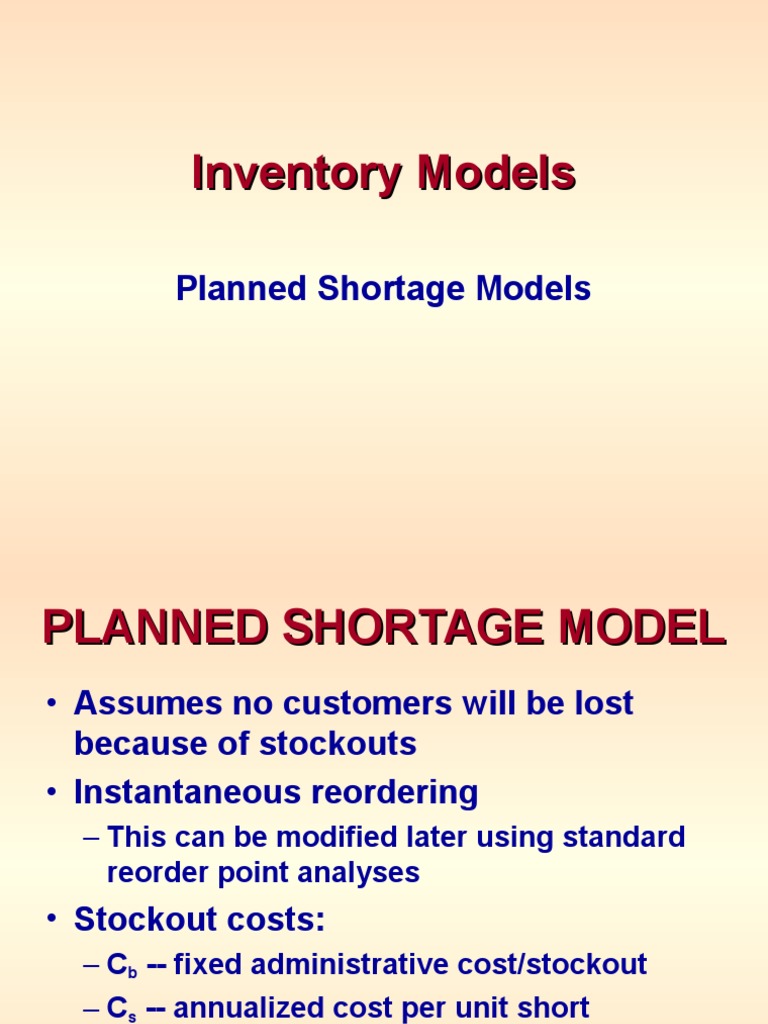 INVENTORY - Planned Shortage Models | PDF | Inventory | Business Economics
