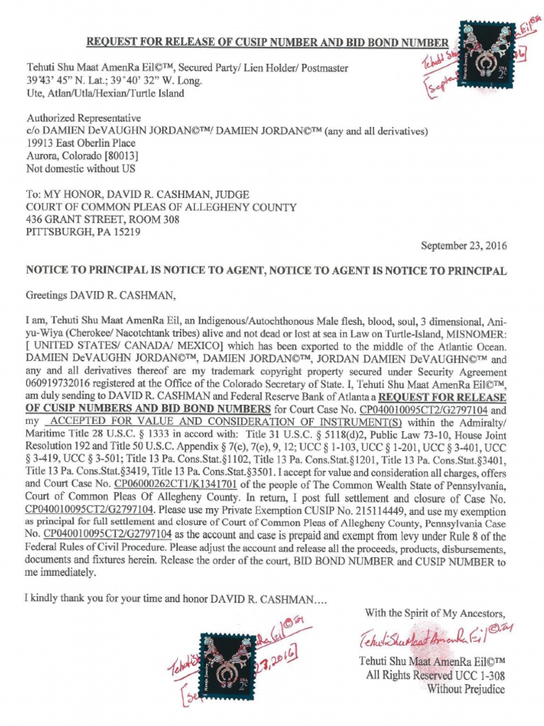 Request For Cusip and Bid Bond Numbers From David R. Cashman, John J ...