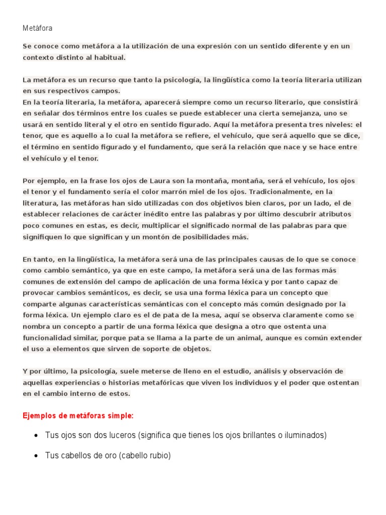 Símil y Metáfora: Definición y Ejemplos | PDF | Metáfora | Cognición