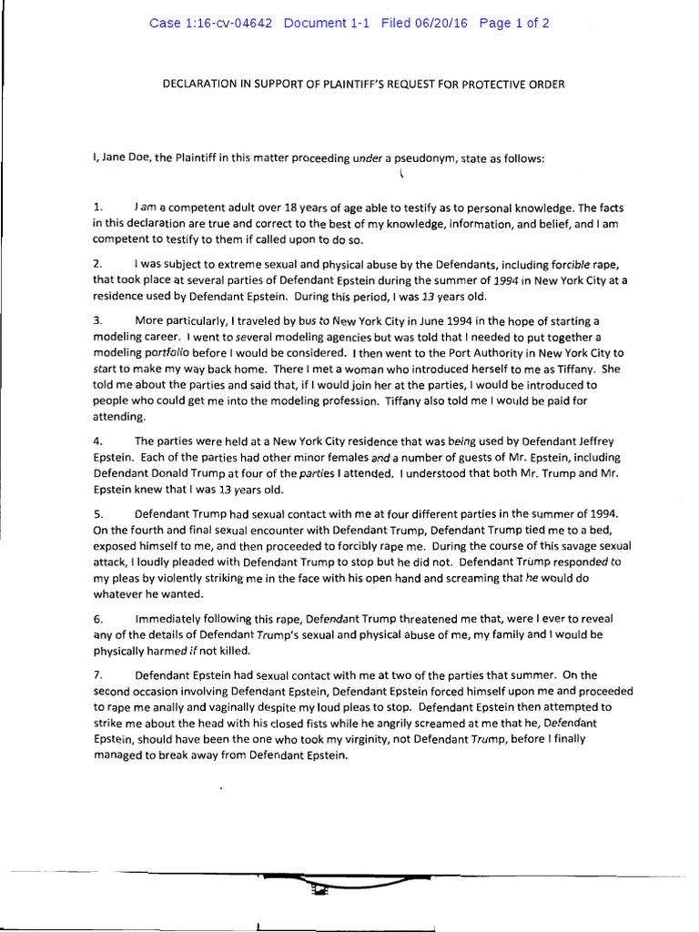 Jane Doe Declaration As Filed | PDF | Rape | Donald Trump