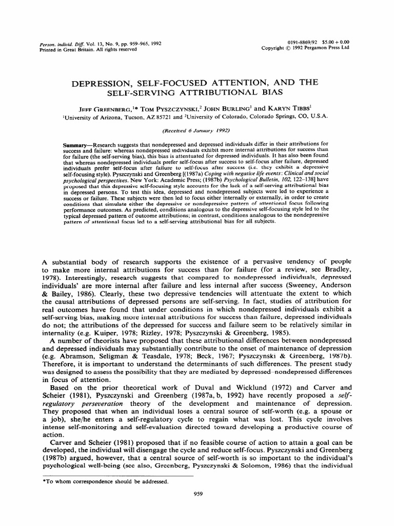 Depression And Self Focused Attention Pdf Analysis Of Variance Attention