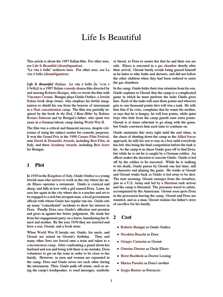 Life Is Beautiful | PDF | Entertainment Award | Cinema