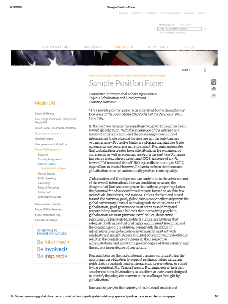 Sample Position Paper | Download Free PDF | Globalization | Romania