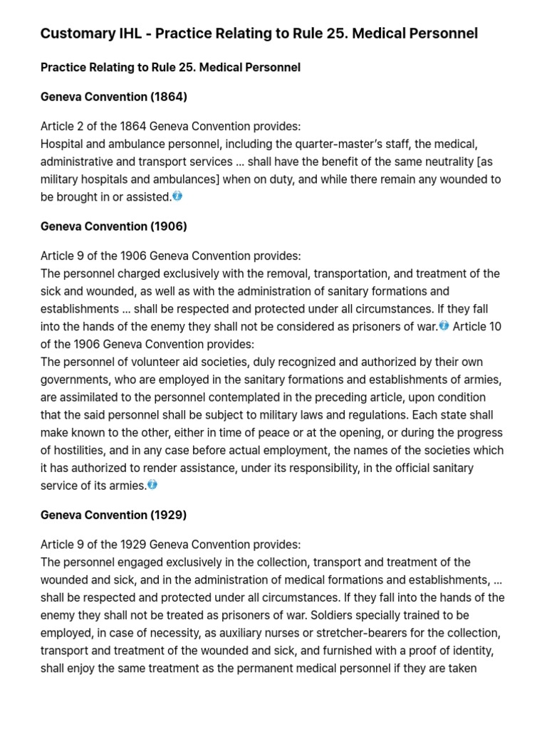 Customary IHL - Practice Relating To Rule 25. Medical Personnel | PDF ...