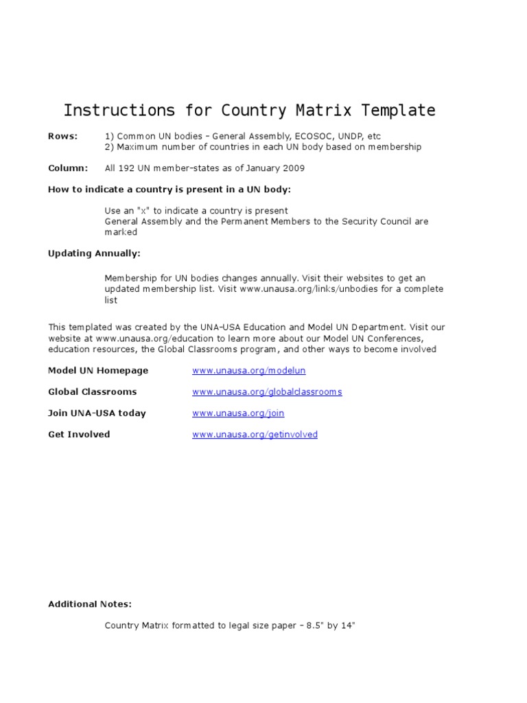 UN Country Matrix Template Guide | PDF | United Nations General ...