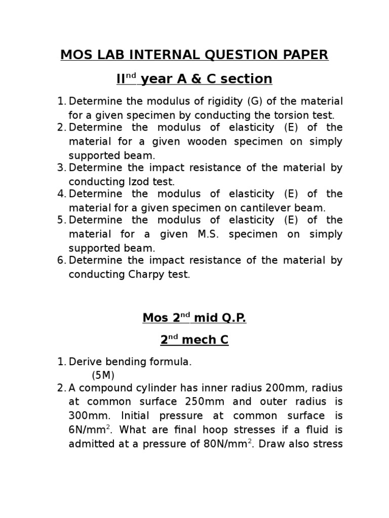 MOS Lab Internal Question Paper | PDF