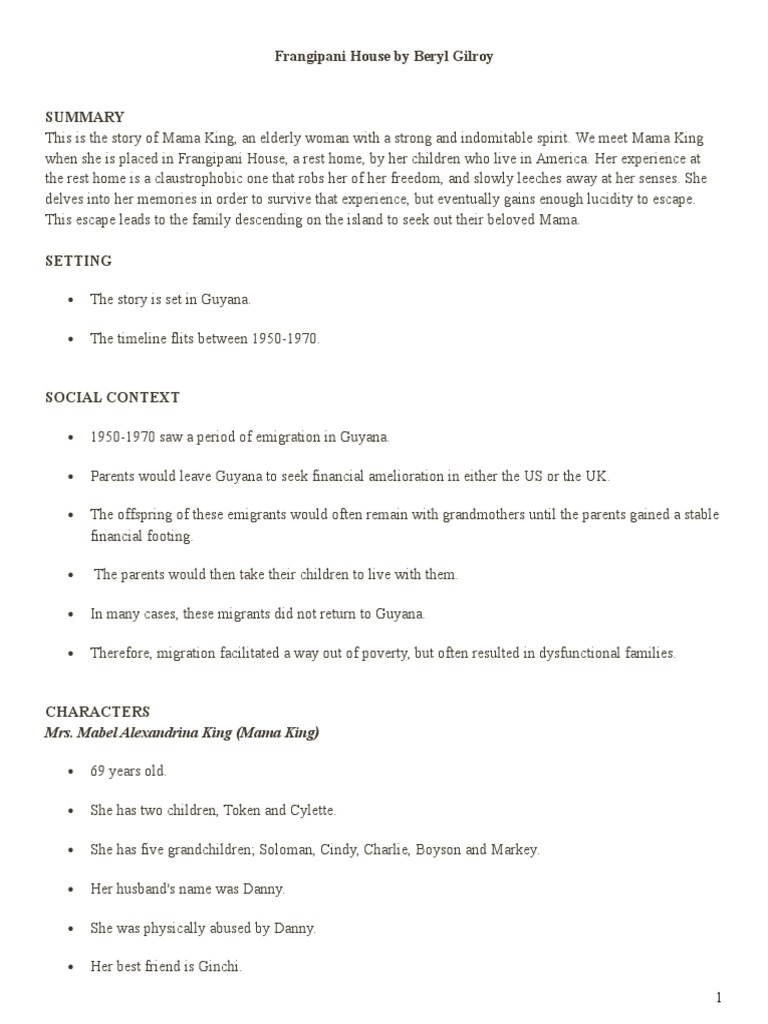 Frangipani House by Beryl Gilroy | PDF | Family