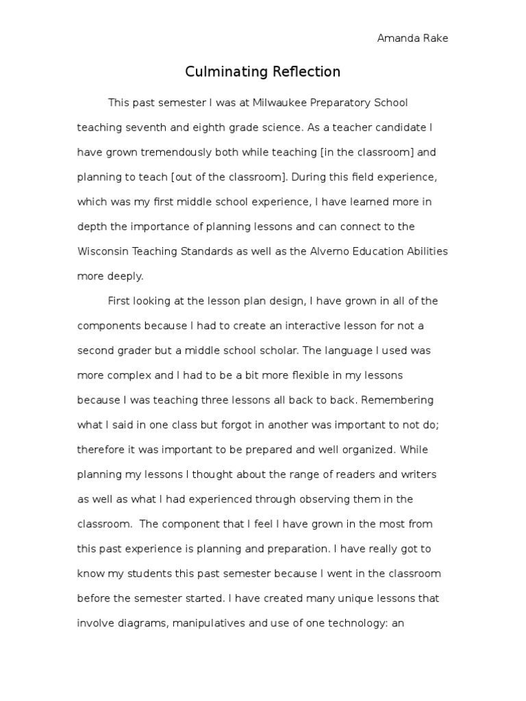 culminating reflection | Educational Assessment | Nonverbal Communication