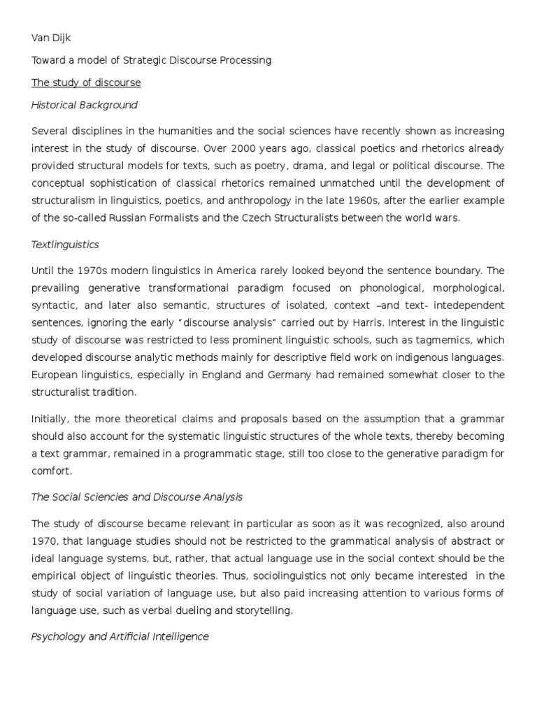 Van Dijk Strategic Discourse Model | PDF | Linguistics | Neuropsychology