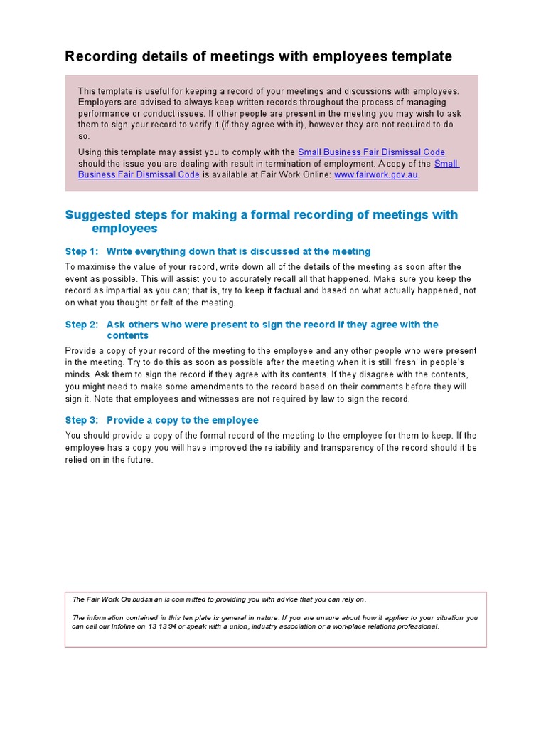 Staff Meeting Record Template | PDF | Employment | Small Business