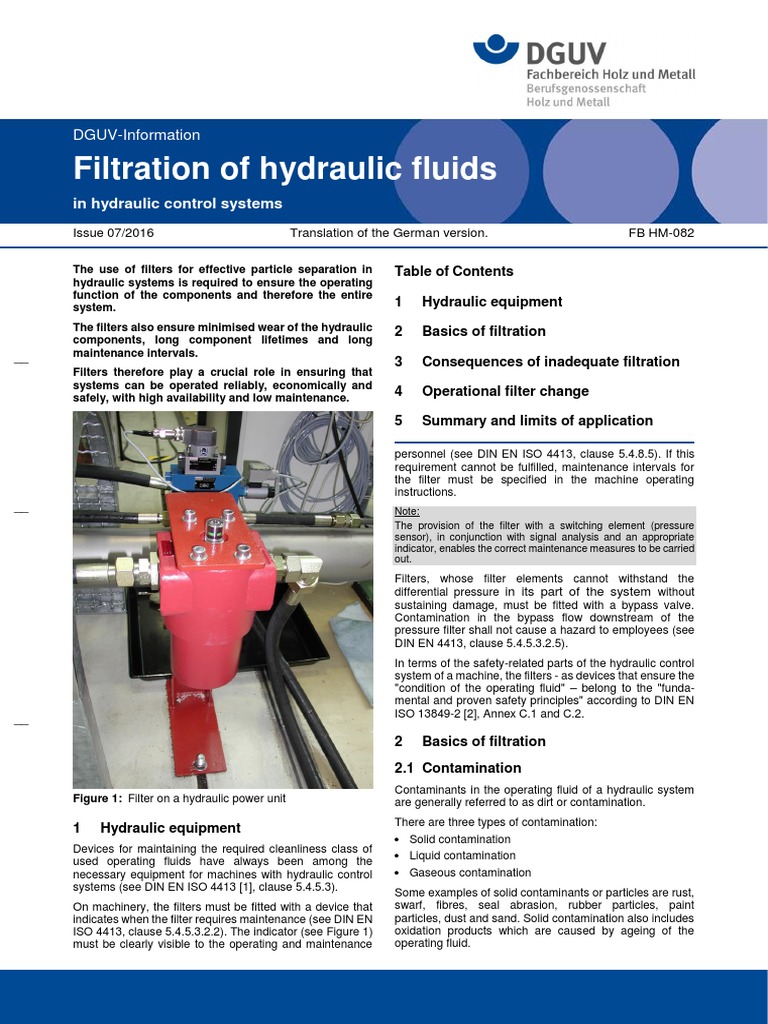 Filtration of Hydraulic Fluids: DGUV-Information | PDF | Filtration | Pump