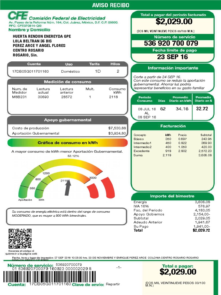 Recibo de Cfe para Editar.. | PDF
