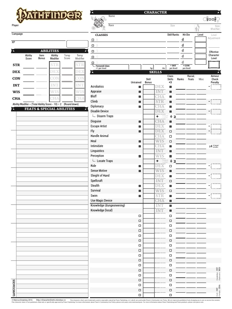 PAthfinder Rogue Character Sheet | PDF