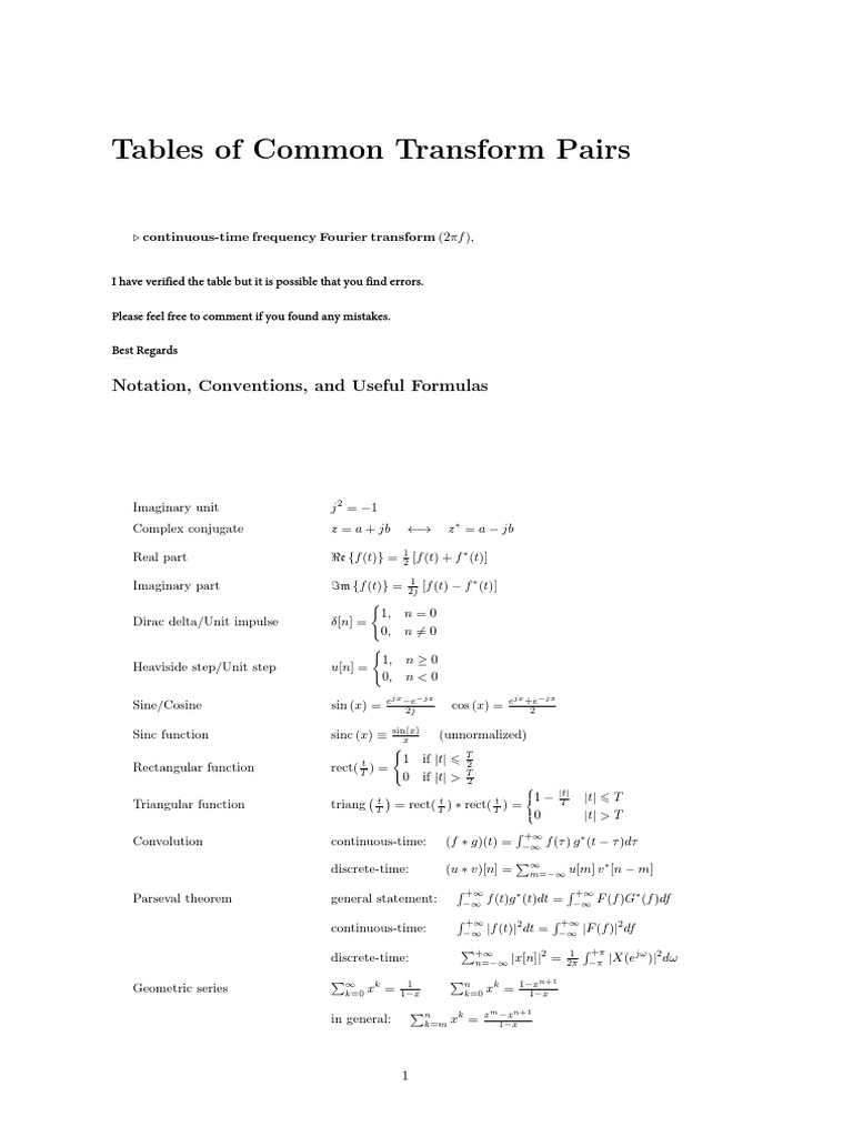 Fourier Transform Pair Tables | PDF
