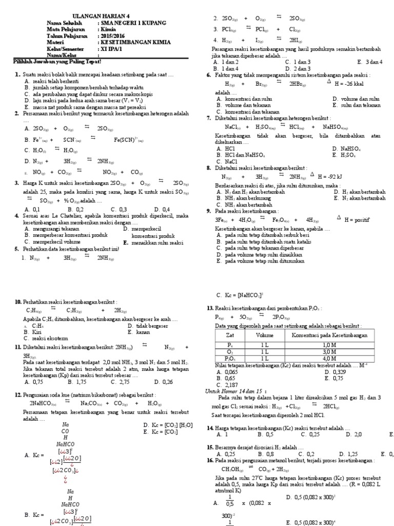 Soal Ulangan Harian 5 Kesetimbangan Kimia | PDF