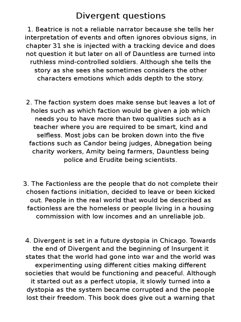 Divergent Questions | PDF | Divergent (Novel)