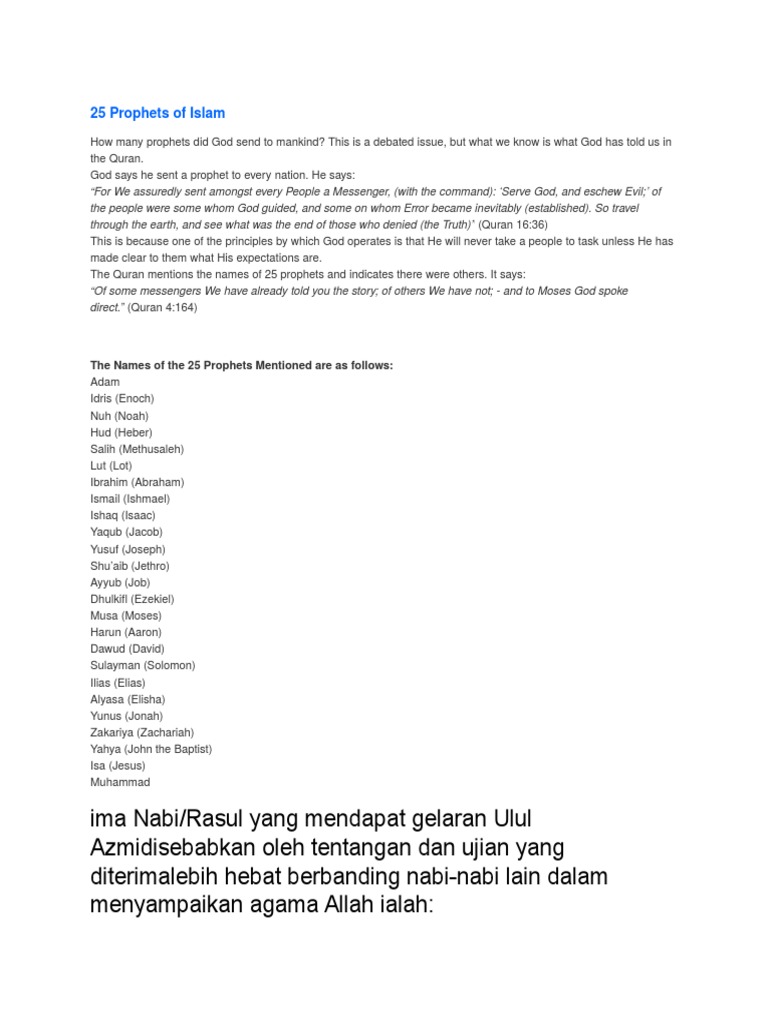 25 Prophets of Islam Explained | PDF