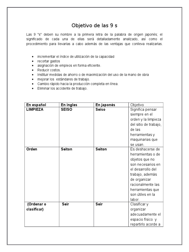 Objetivo de Las 9 S | PDF