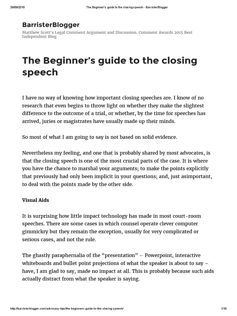 The Beginner's Guide To The Closing Speech - BarristerBlogger | PDF ...
