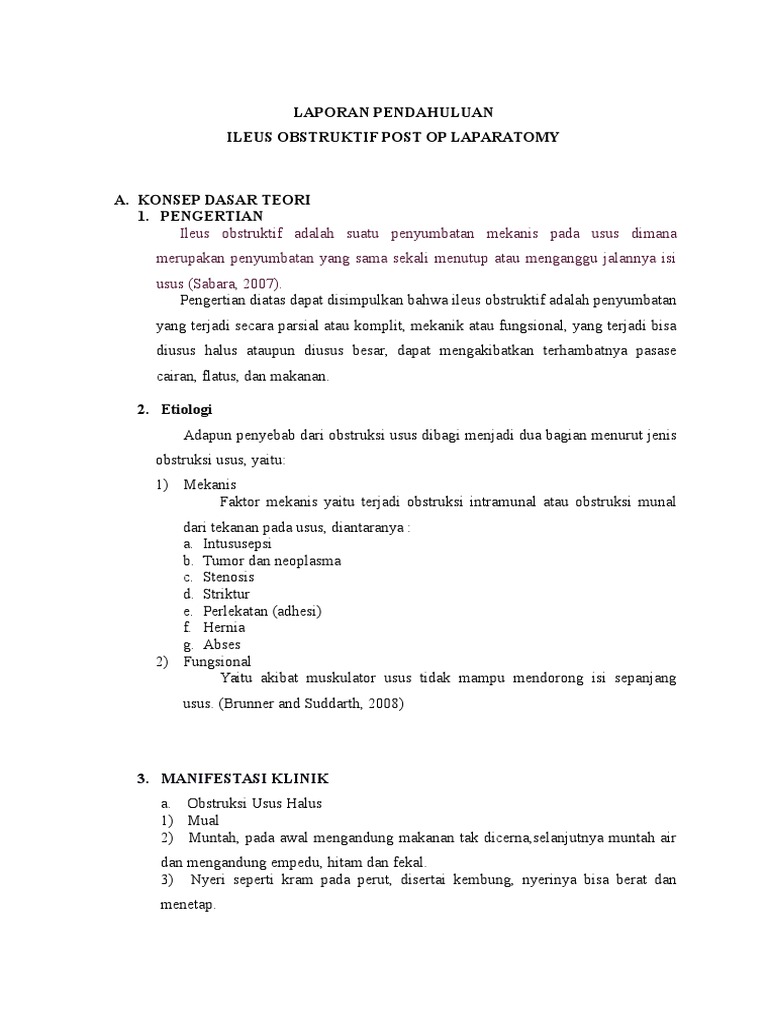 Laporan Pendahuluan Ileus Post Op Laparatomy | PDF