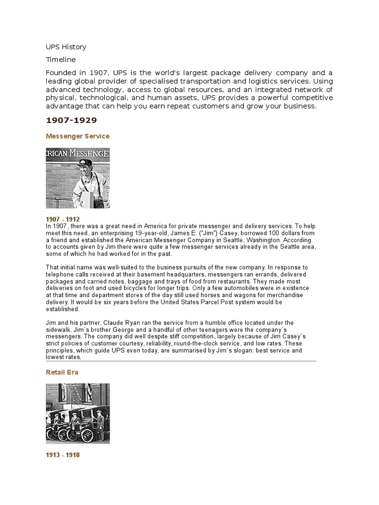 History of UPS: From 1907 to Today | PDF | United Parcel Service | Airlines