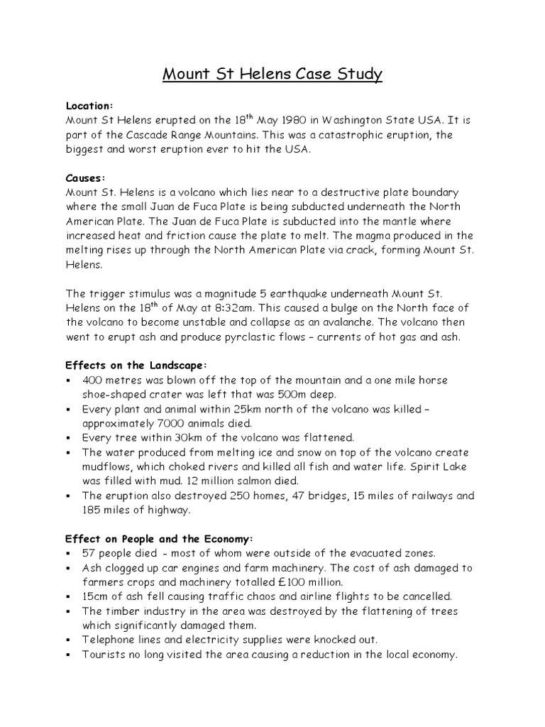 Mount St. Helens Case Study Notes | PDF | Volcano | Types Of Volcanic ...