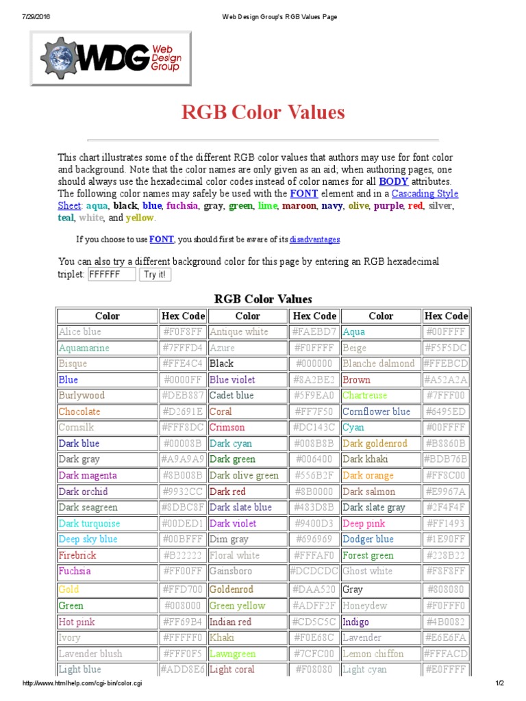 Web Design Group's RGB Values | PDF | Graphic Design | Vision
