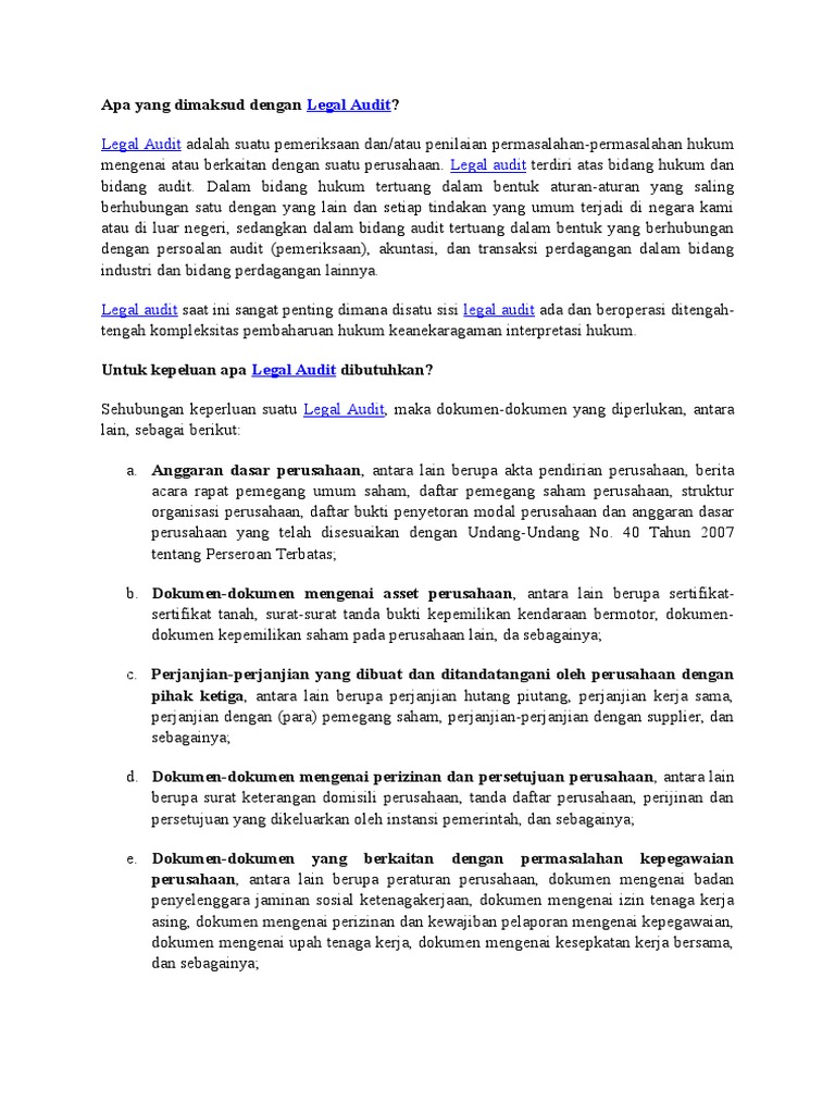 Apa Yang Dimaksud Dengan Legal Audit | PDF