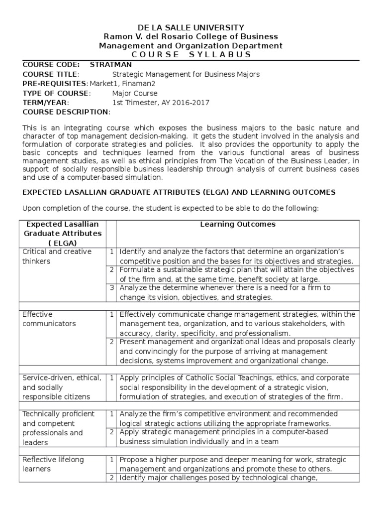 STRATMA Syllabus 1st Term 2016-2017 | PDF | Strategic Management ...