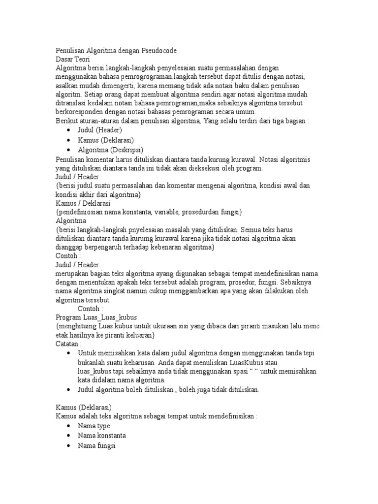 Penulisan Algoritma Dengan Pseudocode | PDF