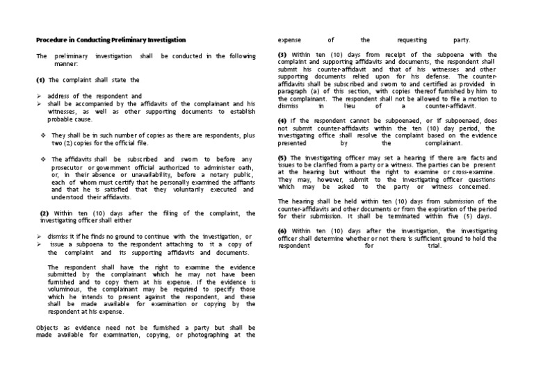 Procedure in Conducting Preliminary Investigation | Affidavit ...