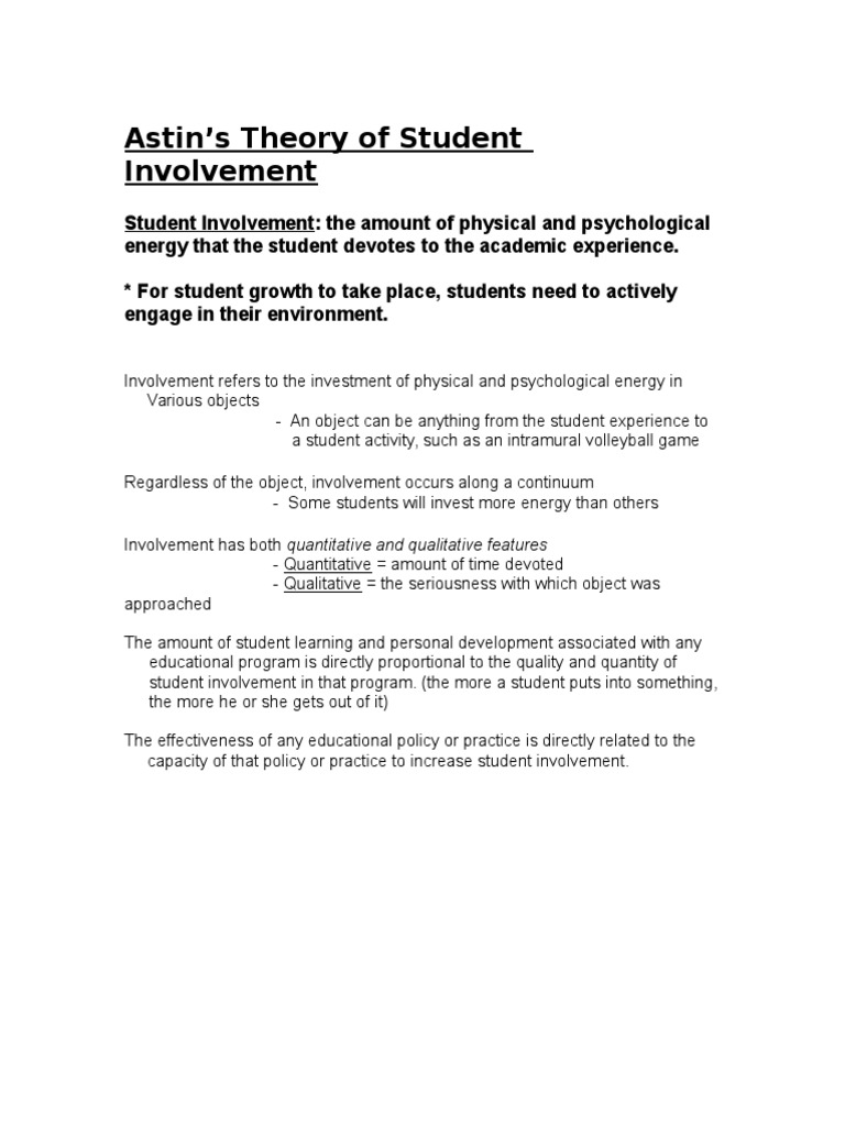 Astin's Theory of Student Involvement | PDF | Quantitative Research ...