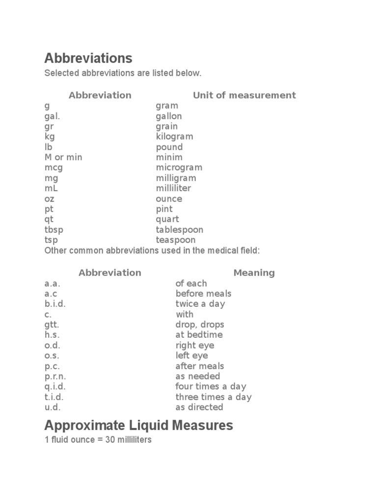 Pharmacy Measurements | PDF | Grain (Unit) | Ounce