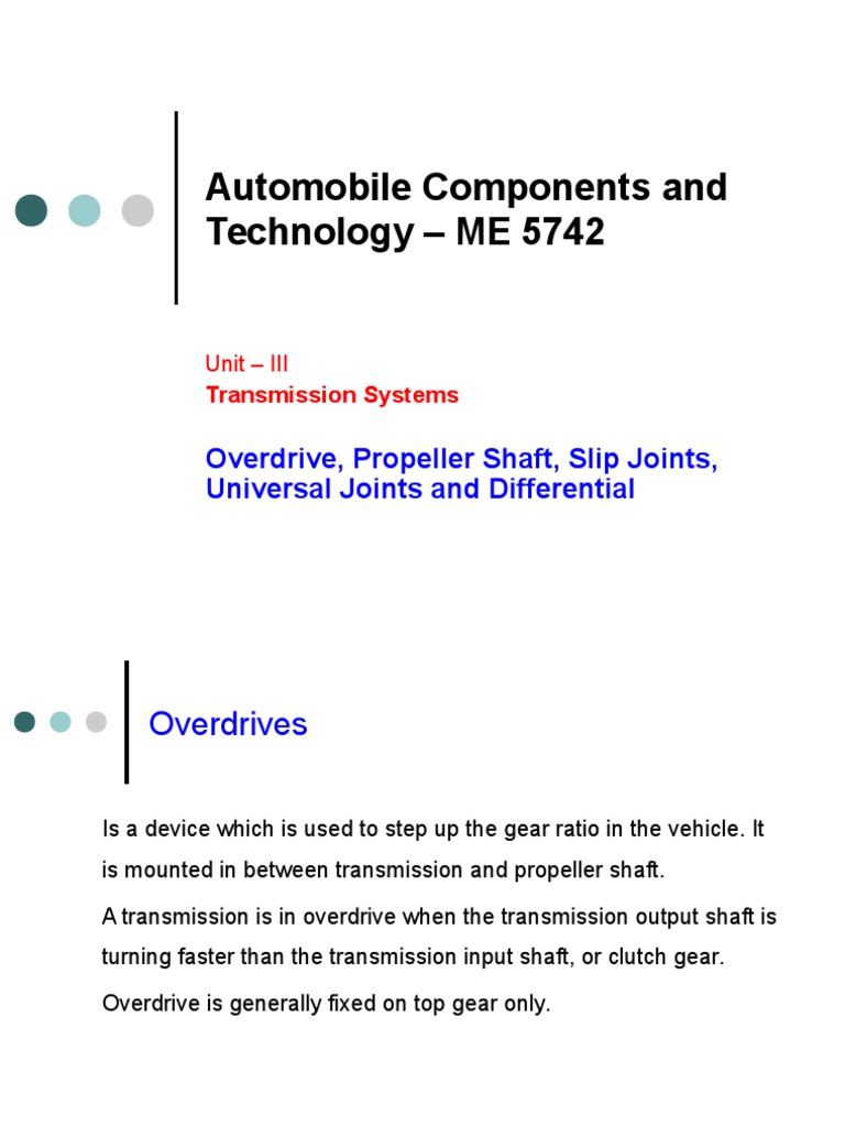 Automobile Unit-3 Overdrive To Differentials | PDF | Axle ...
