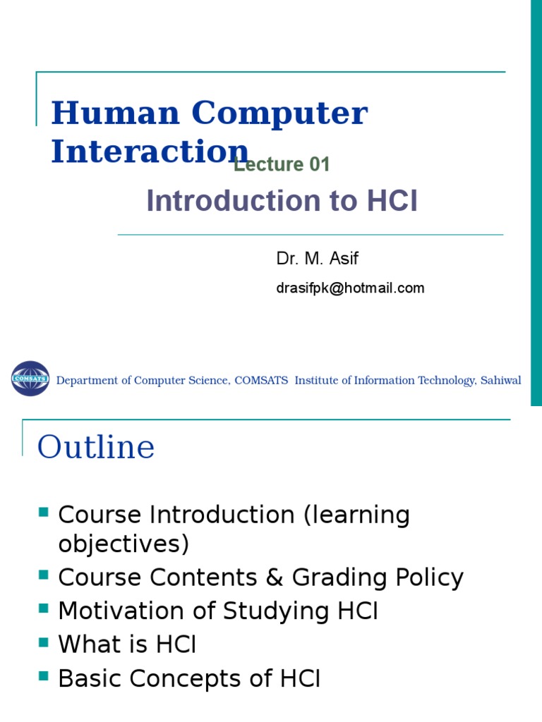 HCI Lecture 1 Introduction | PDF | Human–Computer Interaction | Learning