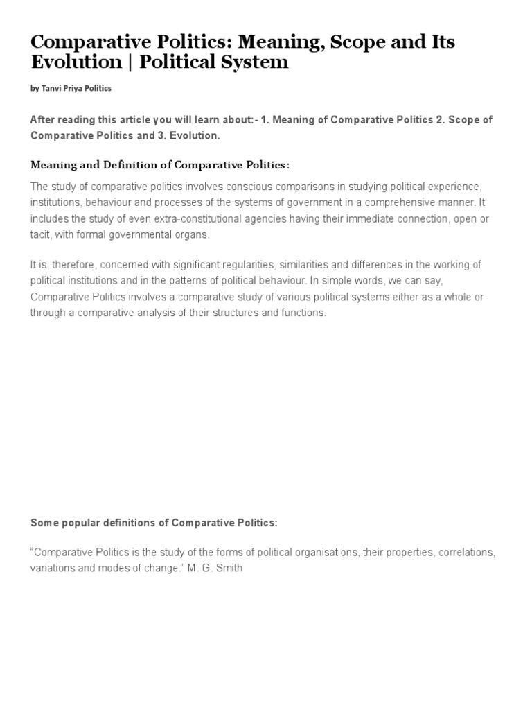 Comparative Politics_ Meaning, Scope and Its Evolution _ Political ...