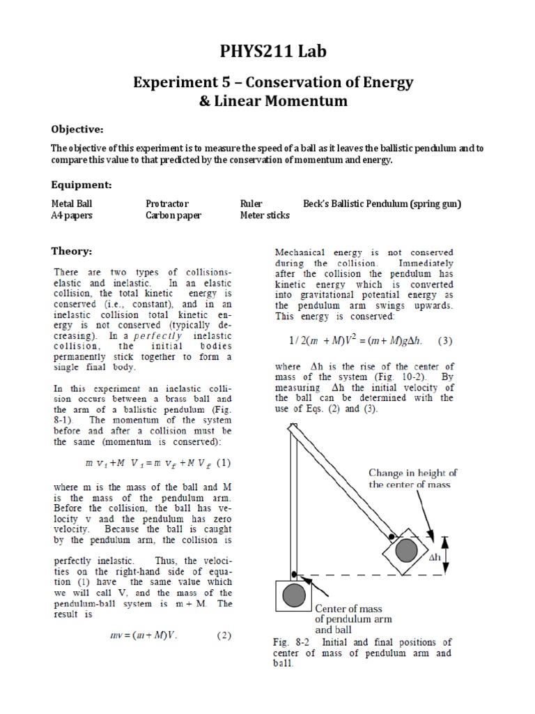 Lab Manual E5 - Conservation of Energy | PDF | Collision | Experiment