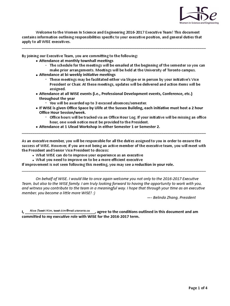 WISE Policy Form | PDF | Mentorship | Communication