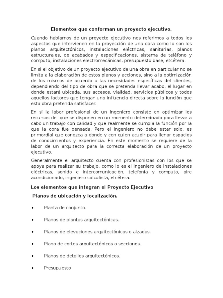 Elementos Que Conforman Un Proyecto Ejecutivo | Arquitecto | Ingeniería ... Elementos Que Conforman Un Proyecto Ejecutivo | Arquitecto | Ingeniería ...